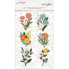 Jen Hadfield Live & Let Grow Layered Stickers 6/Pkg-Floral W/Gold Foil ...