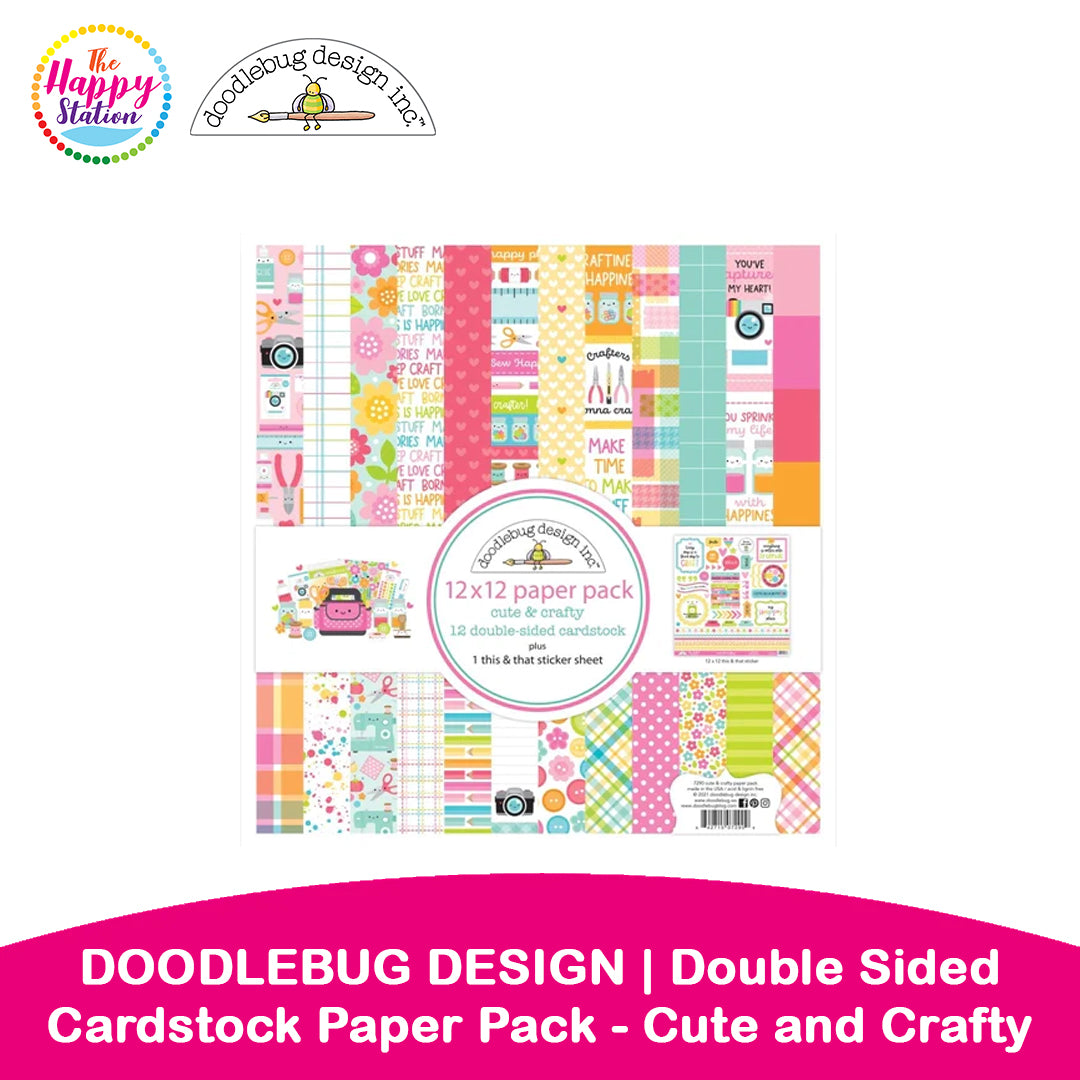 Doodlebug Double Sided Cardstock Paper Pack - Cute and Crafty, 12"x12 ...