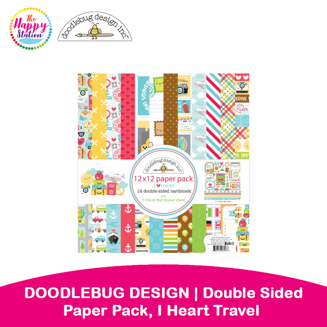 Doodlebug Double Sided Paper Pack, I Heart Travel - 12"x12" | The Happy ...