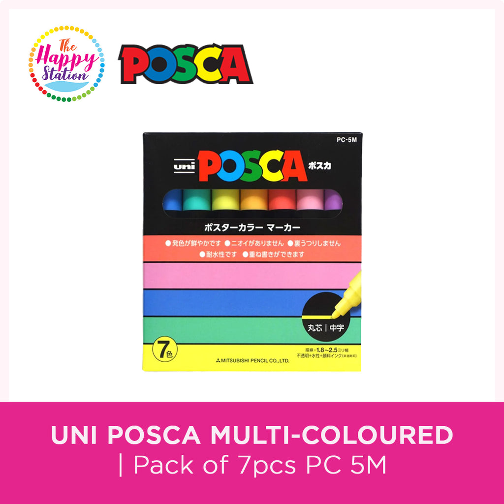 Uni Posca Multi-Coloured Paint Marker, pack of 7pcs - PC-5M | The Happy ...